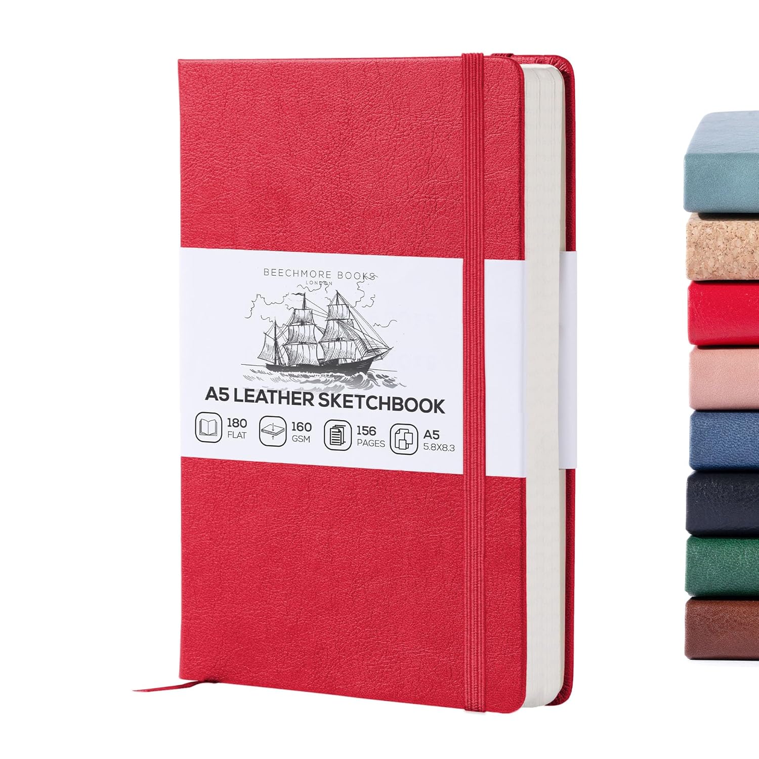 BEECHMORE BOOKS Sketchbook Regular Red Art Sketch Book with Vegan ...