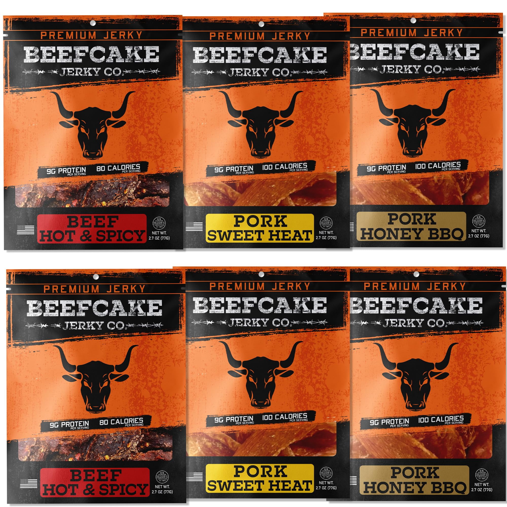 BEEFCAKE Jerky Sweet to Hot Jerky Sweet Heat Pork, Honey BBQ & Hot ...