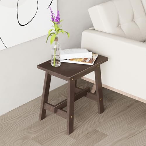 BEEFURNI Rectangular Acacia Wood Stool, Small Seat, 18 Inch Stool, Wood ...
