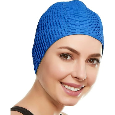 retro bubble crepe swim bathing cap with chin strap - black - Walmart.com