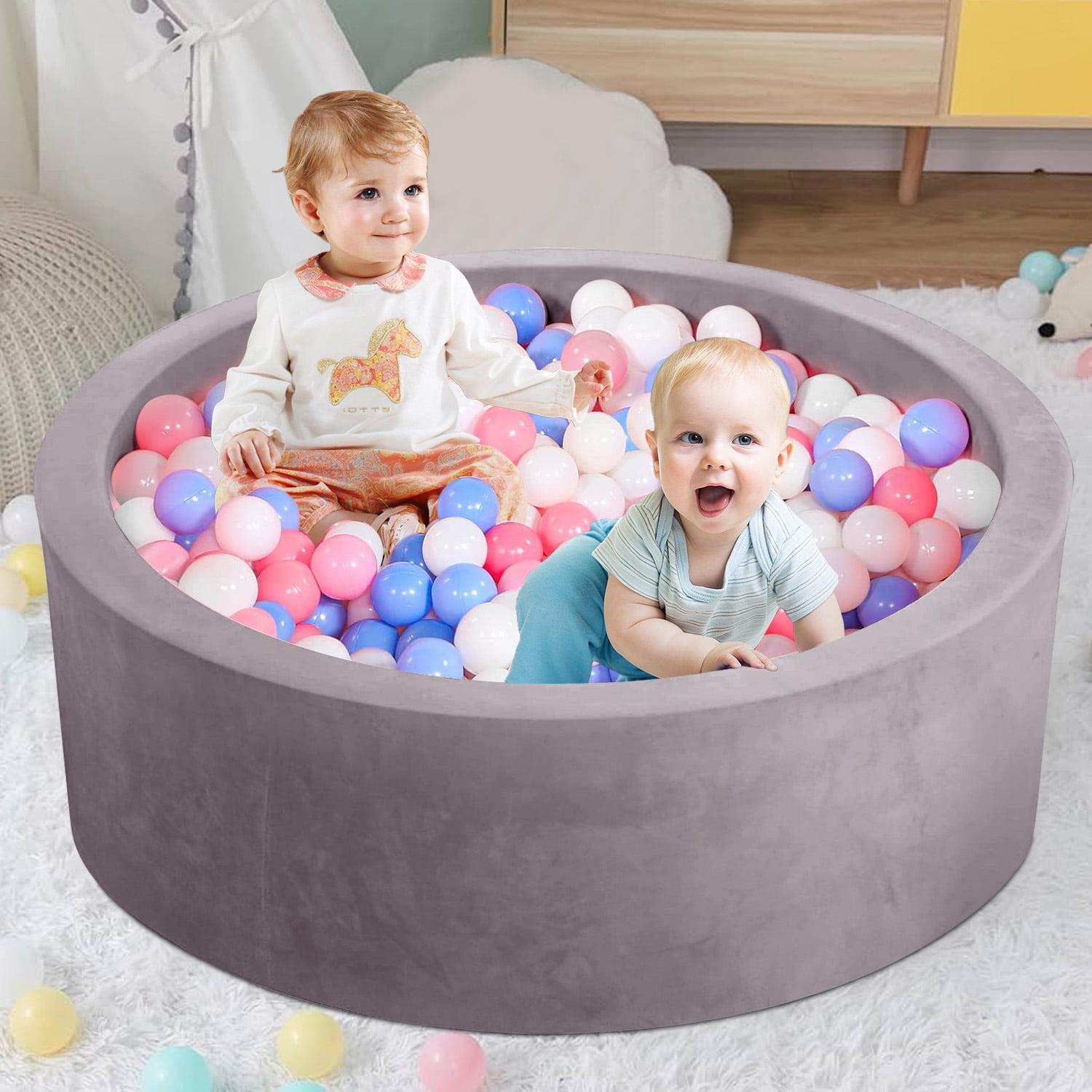 BEEPRINCESS Foam Ball Pit for Toddlers, Soft Indoor Play for Babies Ages 1-3, Gray - Walmart.com