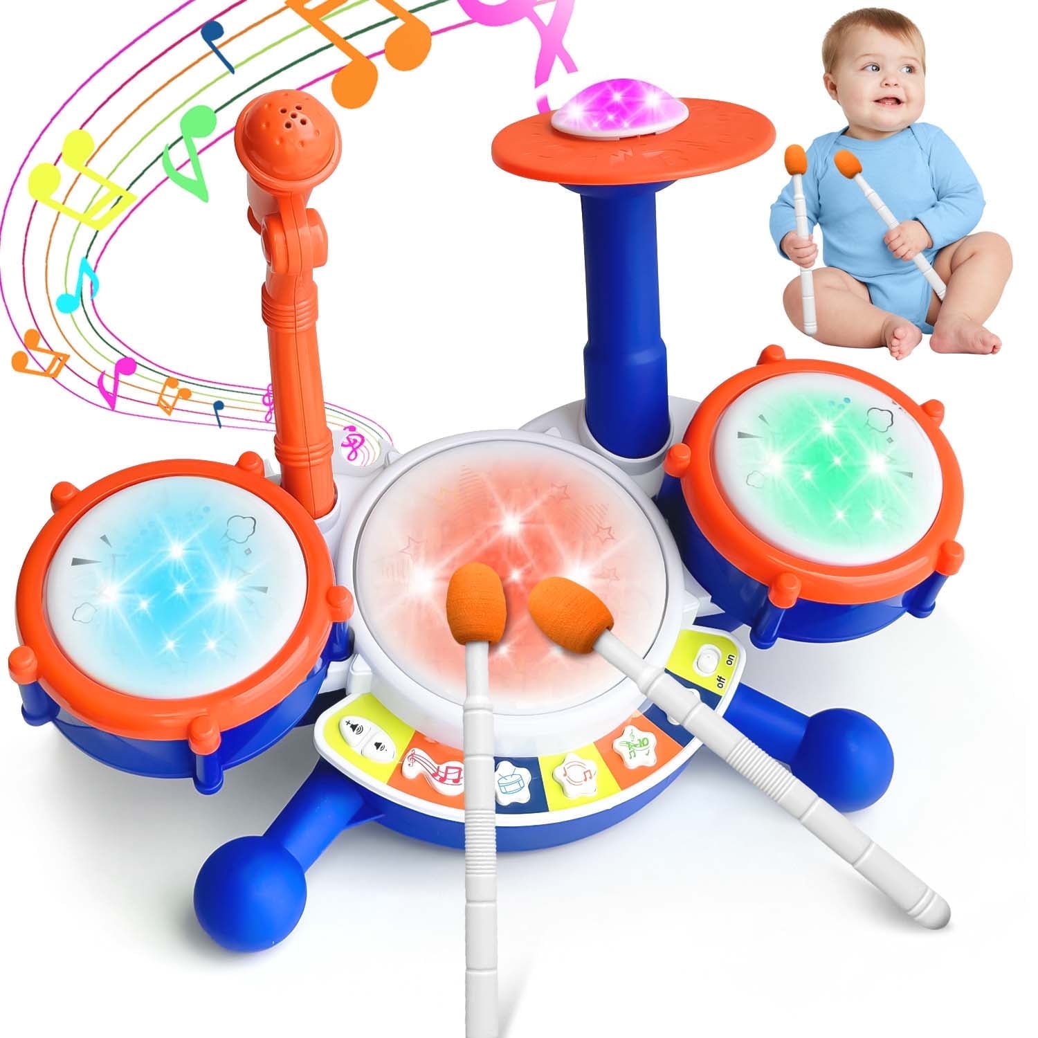 Kid Odyssey Play Music Drum Set for Toddlers 1-3, Baby Musical Toys ...