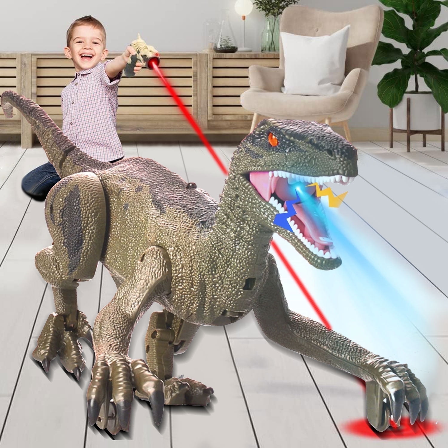 Kid Odyssey RC Velociraptor Dinosaur Toy, Interactive w/Light, Spraying ...