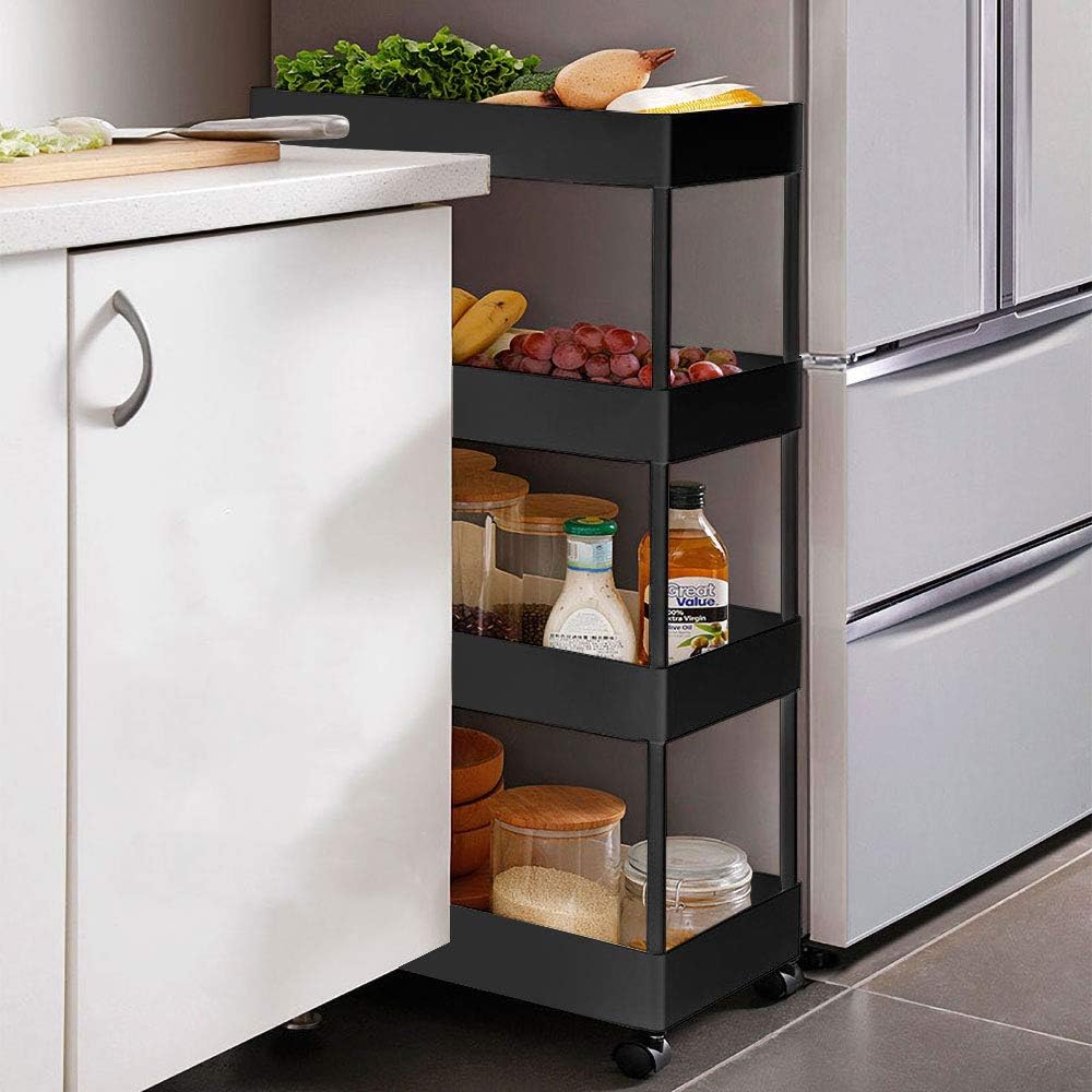 BEEY Rolling Storage Cart, 4 Tier Slim Storage Cart on Wheels, Craft ...