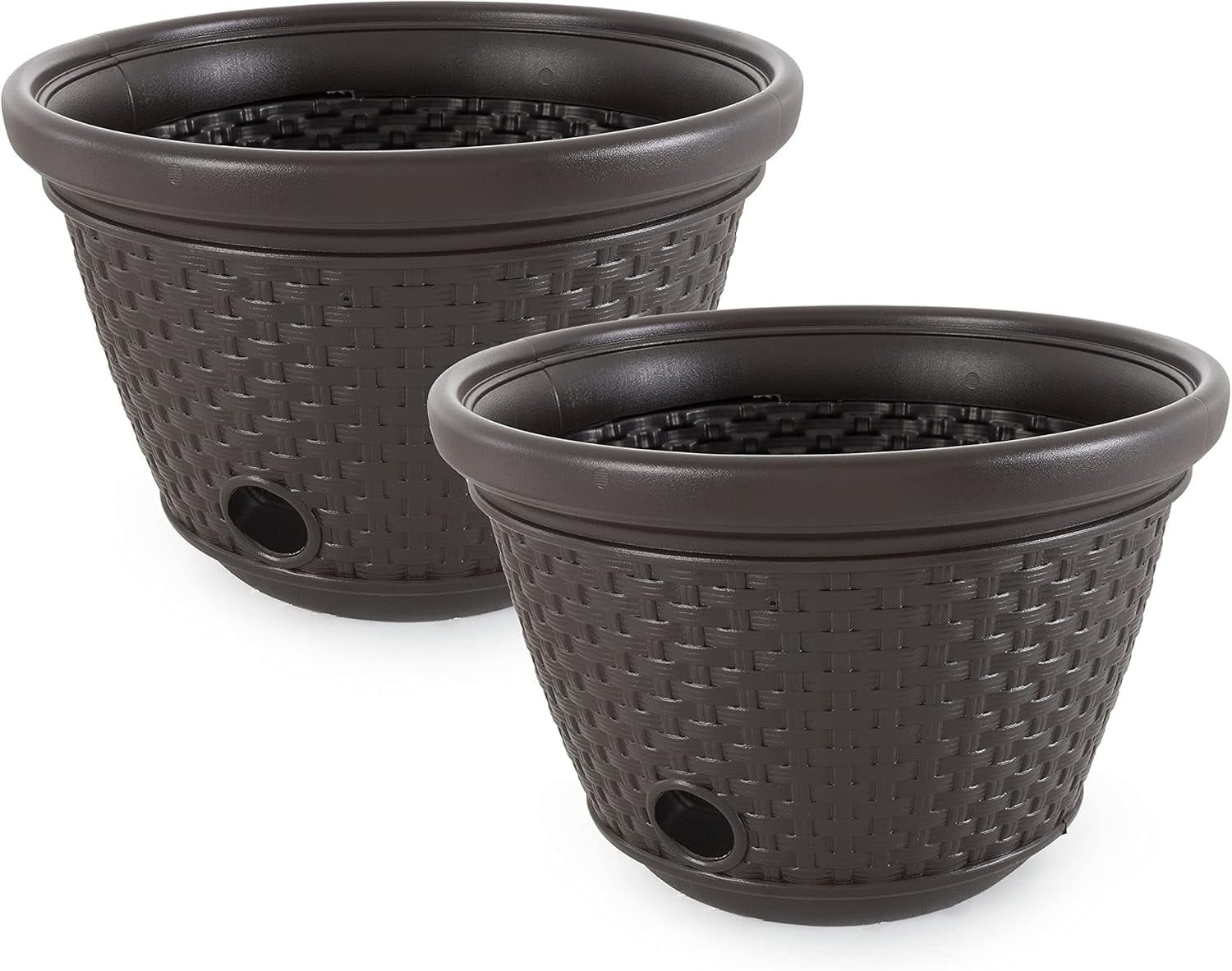 BEEYLA 2 Pack Decorative Wicker Garden Hose Holder Pot with 4 Drain ...