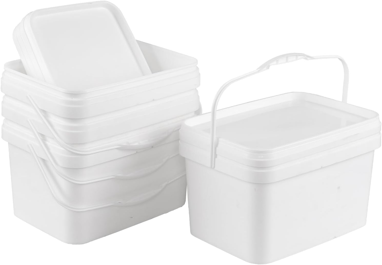 BEEYLA 3 Gallon Food Grade Plastic Bucket with Lids, Rectangular Utility Bucket Pail, 4 Packs ...