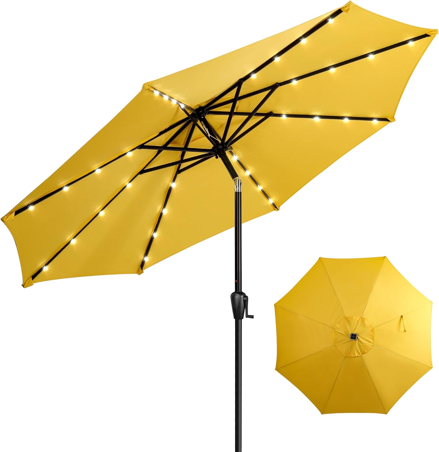 BEEYLA 9 Round Patio Umbrella with 32 Solar Powered LED Lights, Push ...