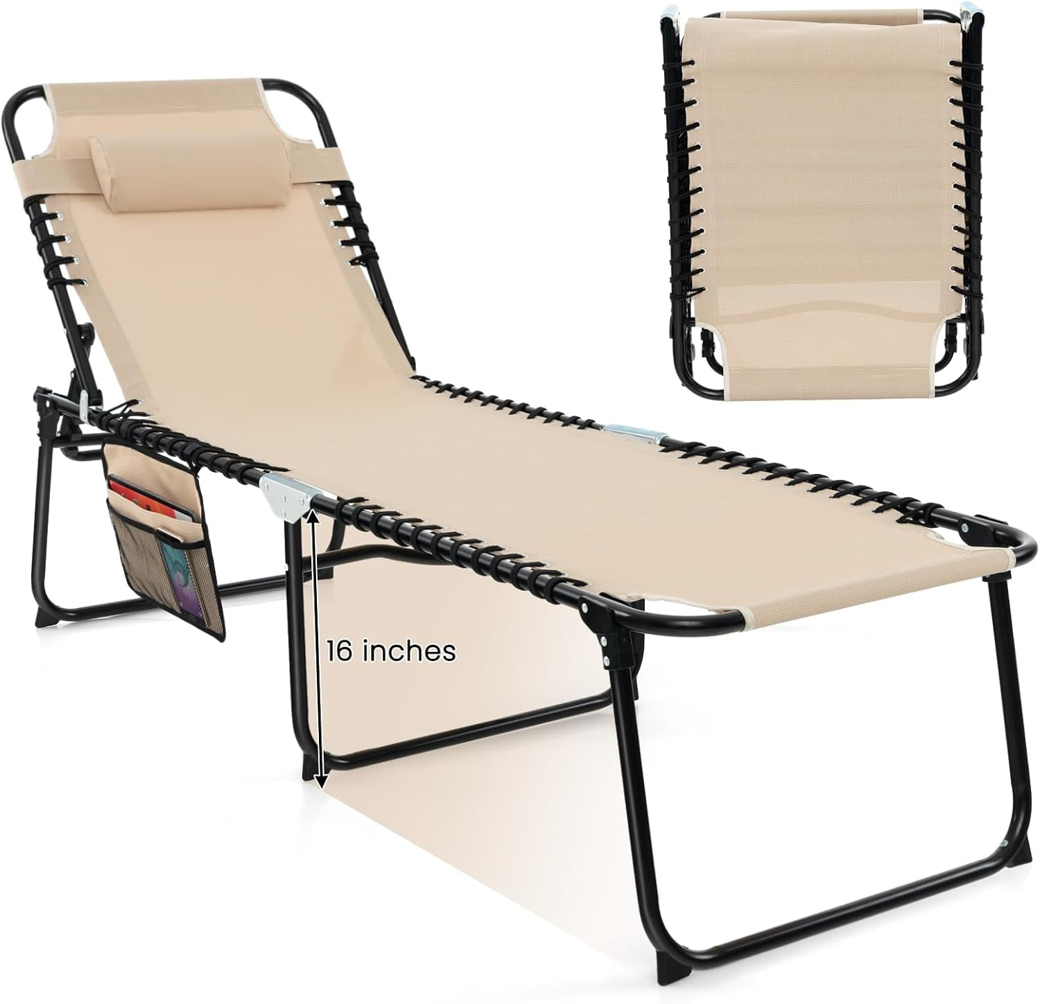 BEEYLA Lounge Chairs for Outside, Extra High Folding Beach Tanning ...