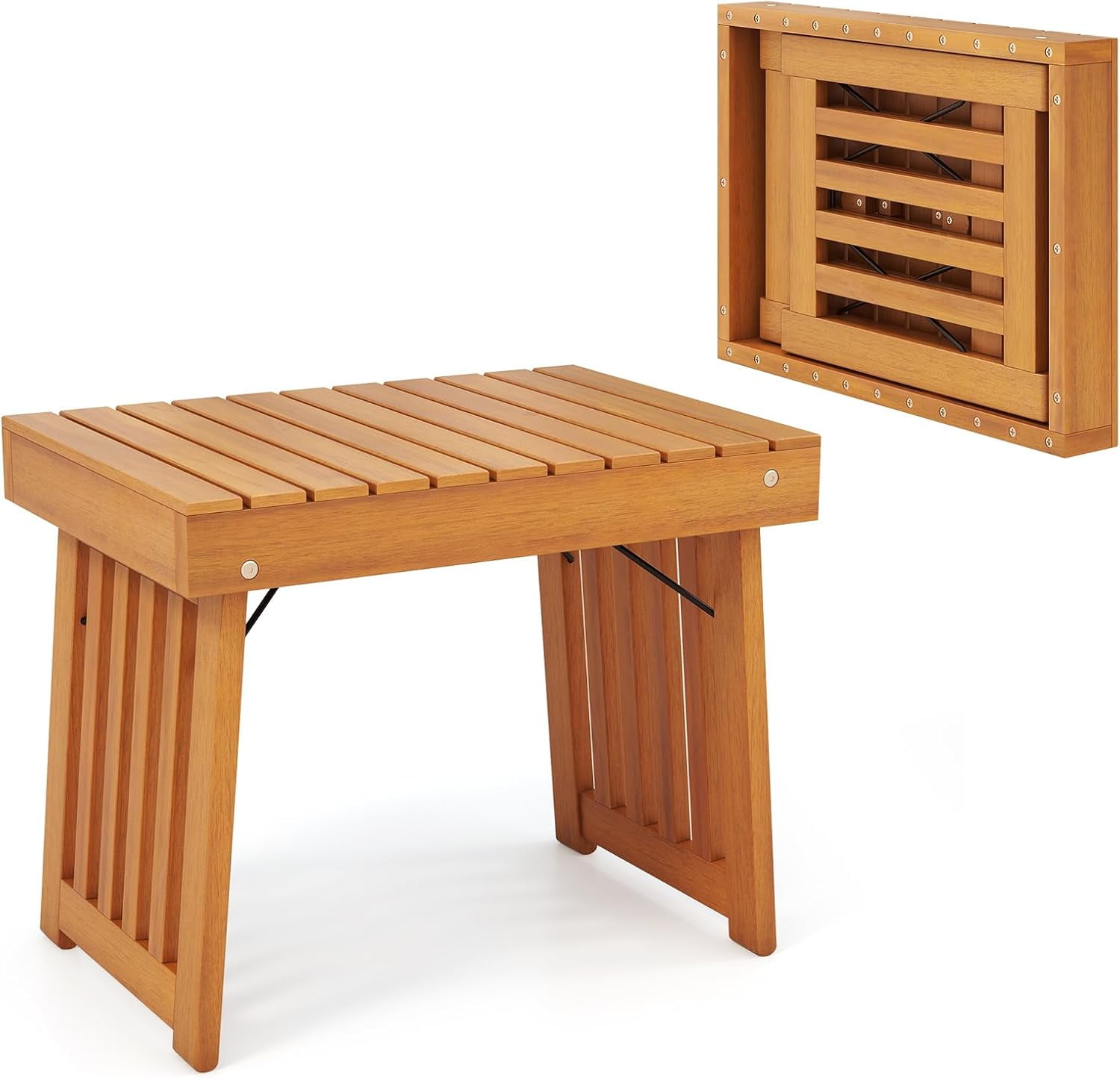 BEEYLA Patio Foldable Side Table, Outdoor Folding Acacia Wood Coffee ...