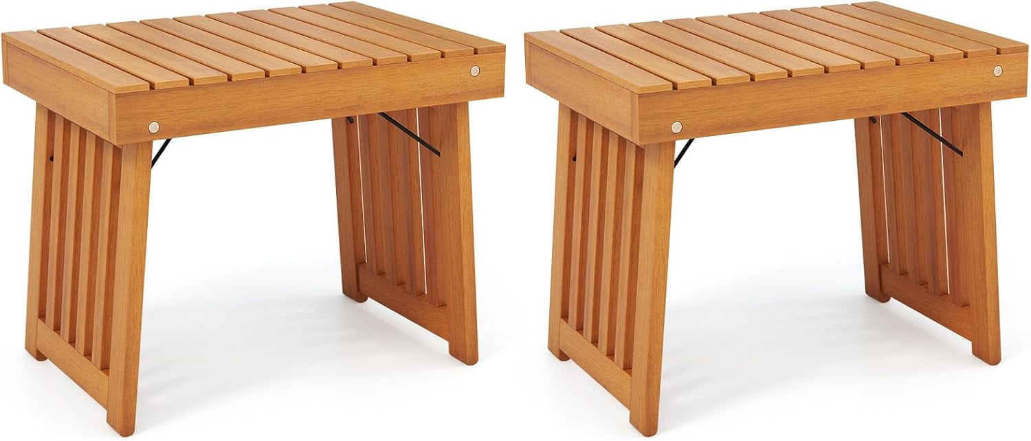 BEEYLA Patio Foldable Side Table, Outdoor Folding Acacia Wood Coffee ...