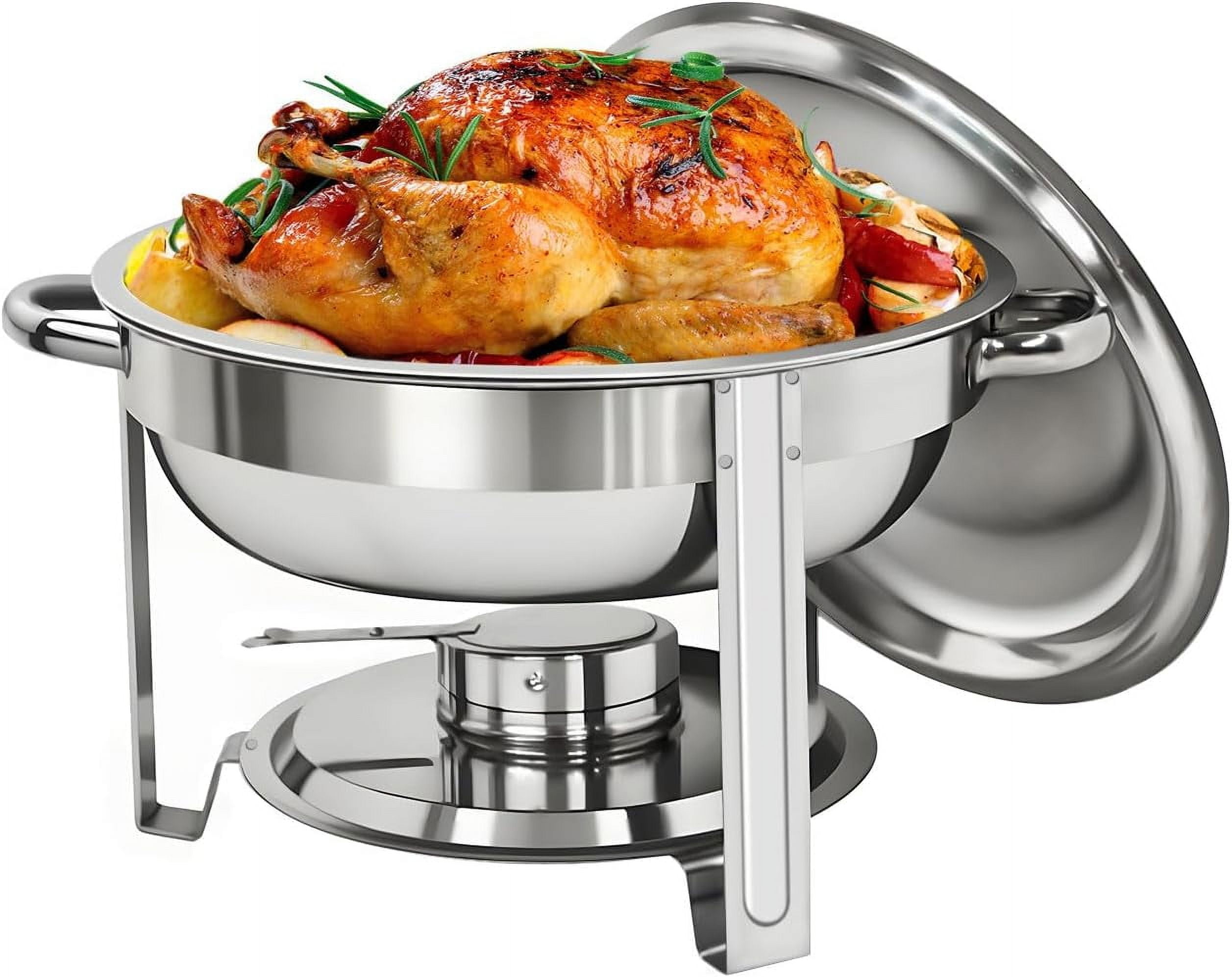 BEEYLA Round Chafing Dish Full Size 5 Quart Stainless Steel Deep Pans ...