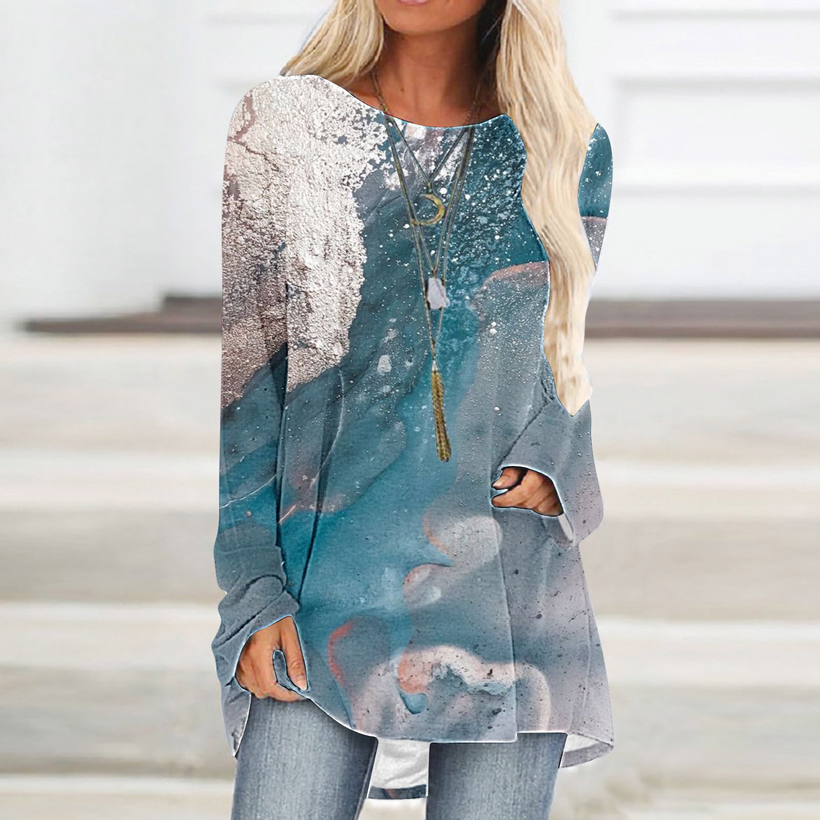 BEFOKA Long Tunics Shirts Wear with Leggings Long Sleeve Graphic TShirt ...