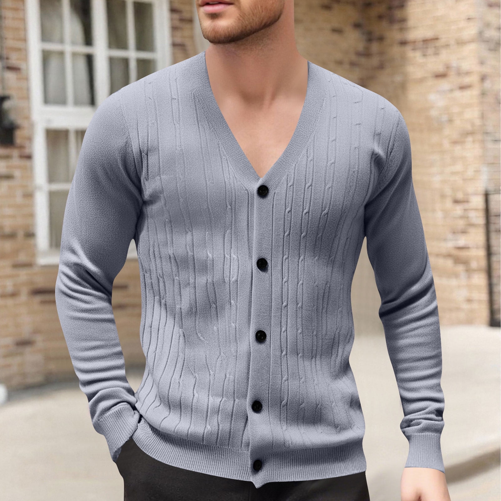 BEFOKA Men's Knit Jacket Button Up Cardigan Sweaters Regular Fits ...