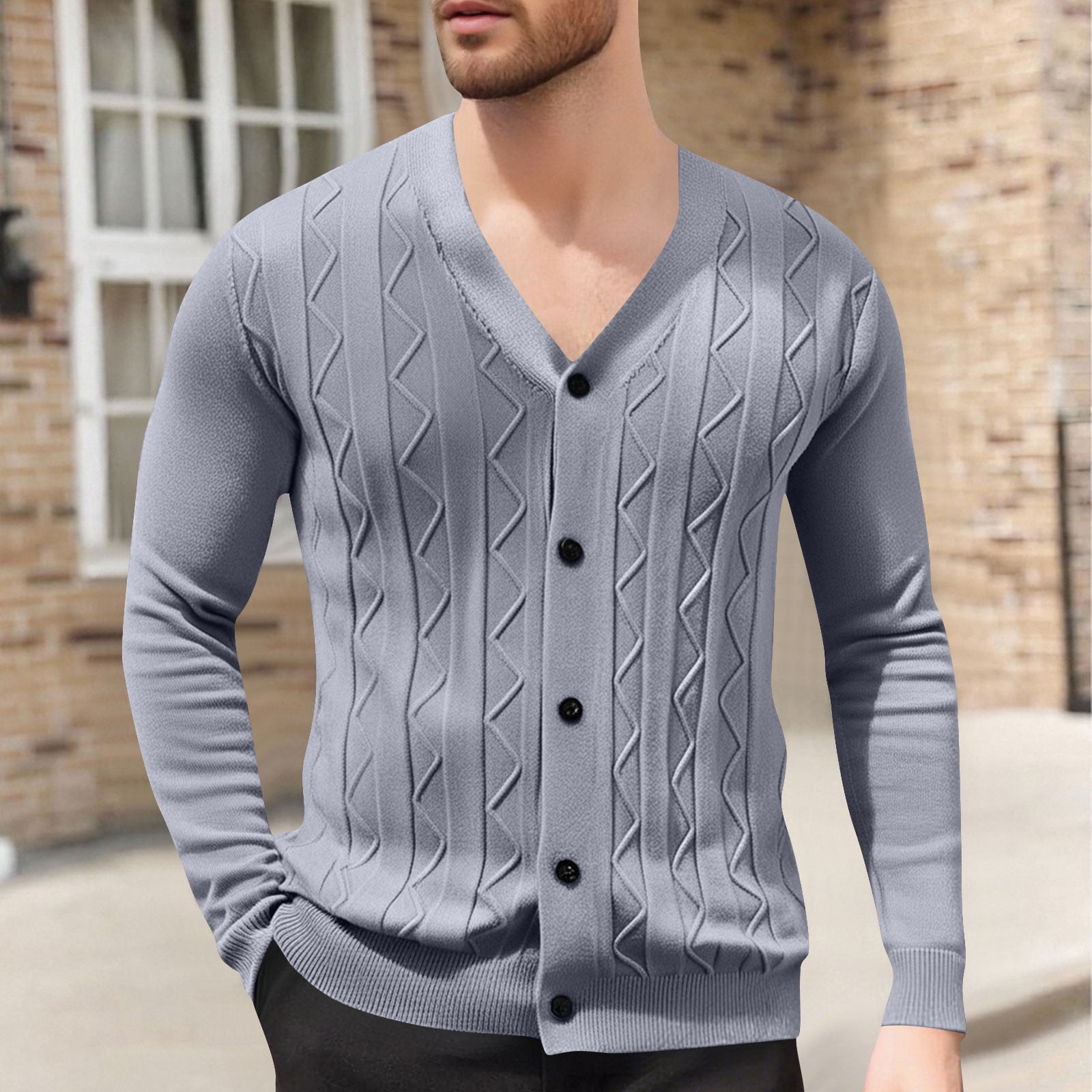 BEFOKA Men's Knit Jacket Button Up Cardigan Sweaters Regular Fits ...