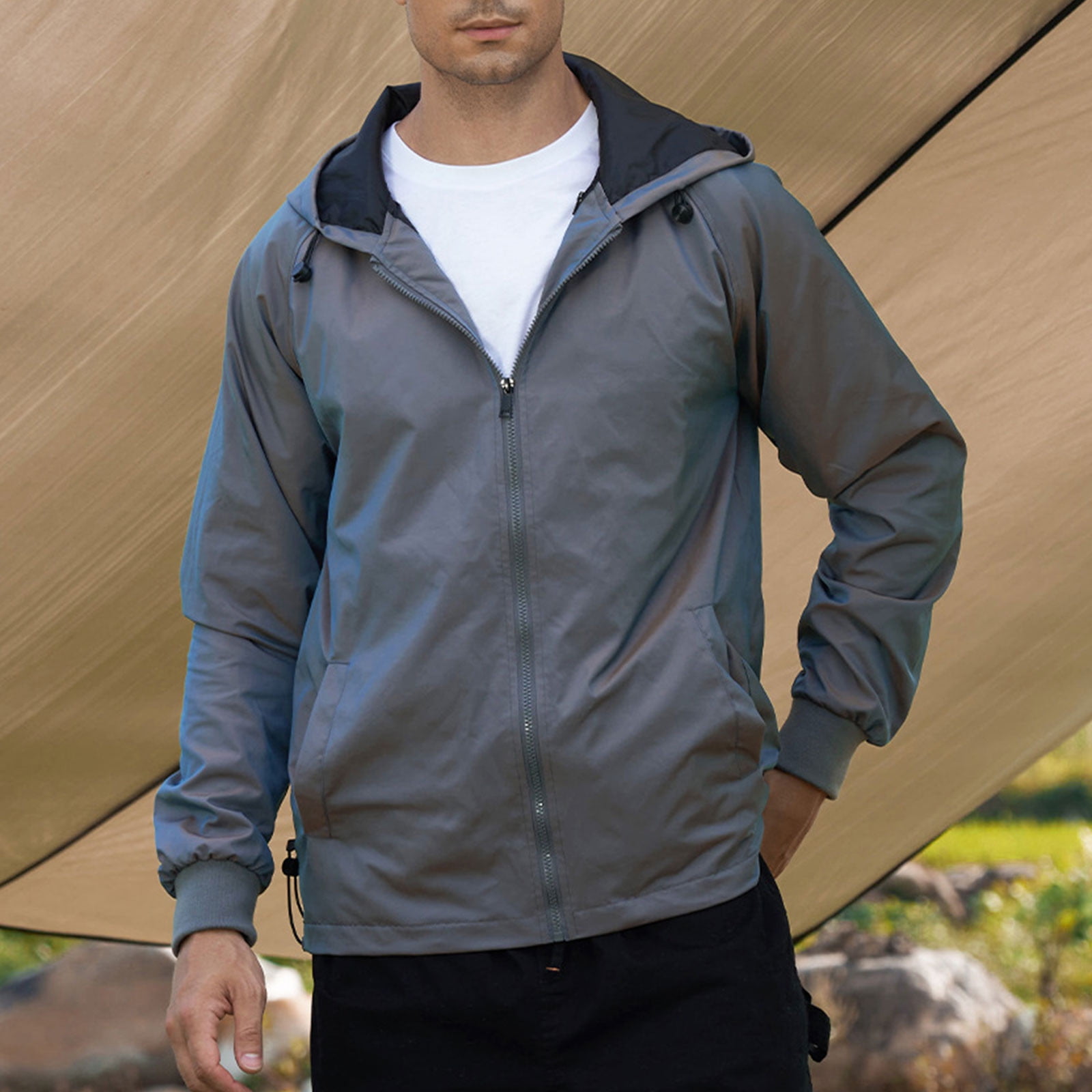 BEFOKA Men's Waterproof Jacket Rain Coat with Hood Fall Jackets for Men ...