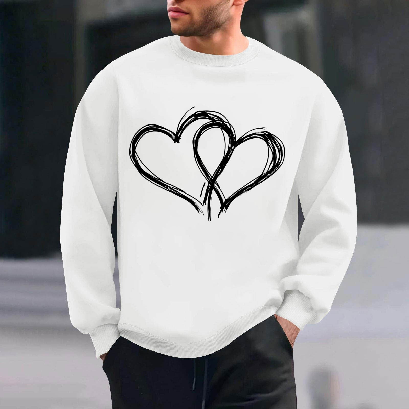 BEFOKA Mens Long Sleeve Shirt Crewneck Sweatshirt Valentine'S Day Love ...