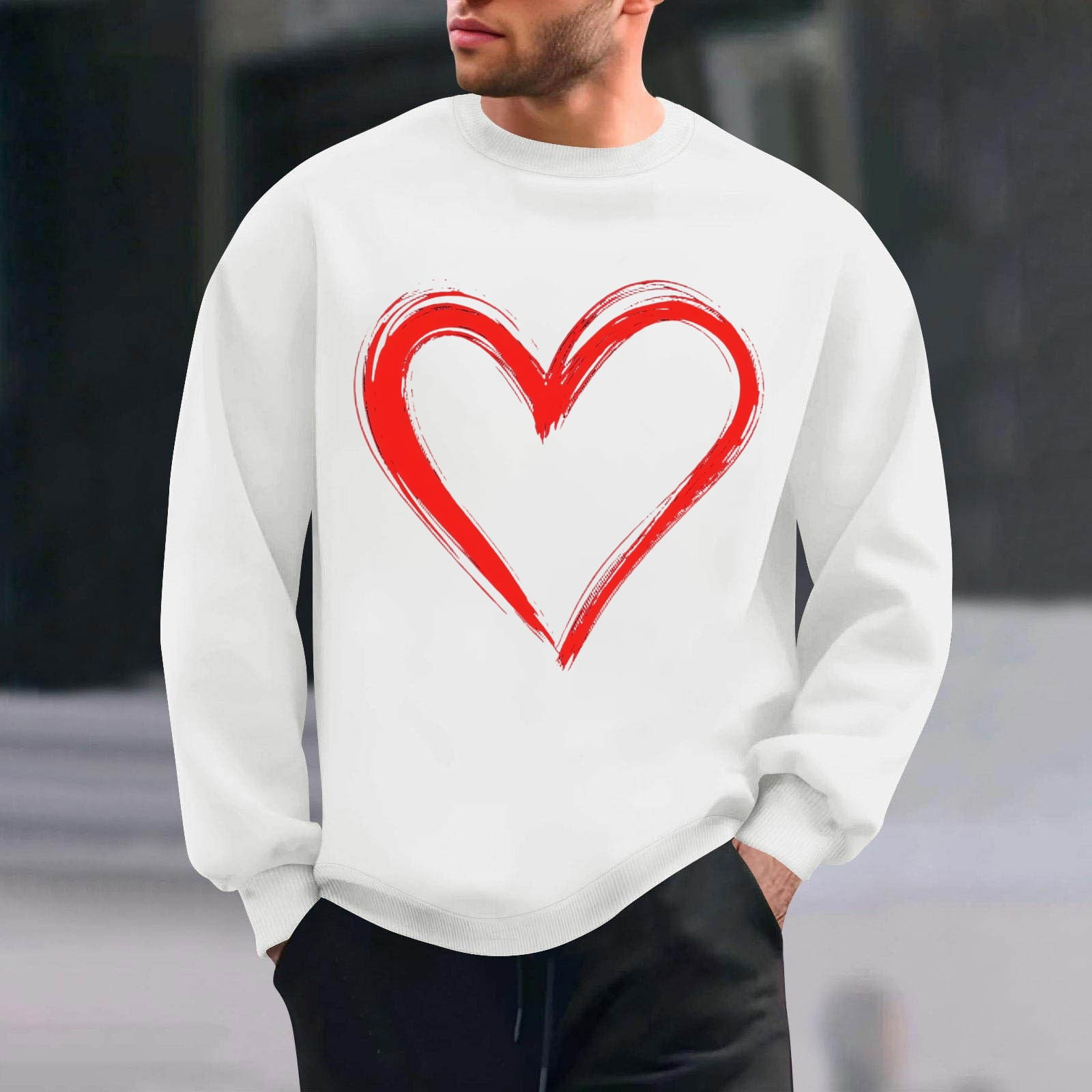 BEFOKA Mens Long Sleeve Shirts Crewneck Sweatshirt Valentine'S Day Love ...