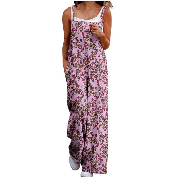 BEFOKA Summer Jumpsuits For Women Floral Sleeveless Adjustable ...