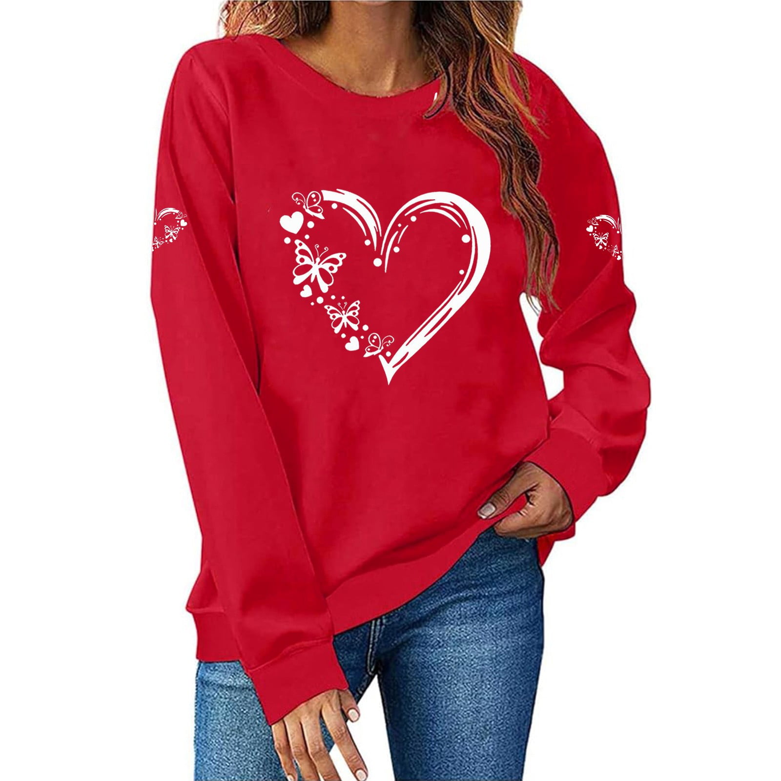 BEFOKA Valentine'S Day Crew Neck Sweatshirts Love Heart Printed Womens ...