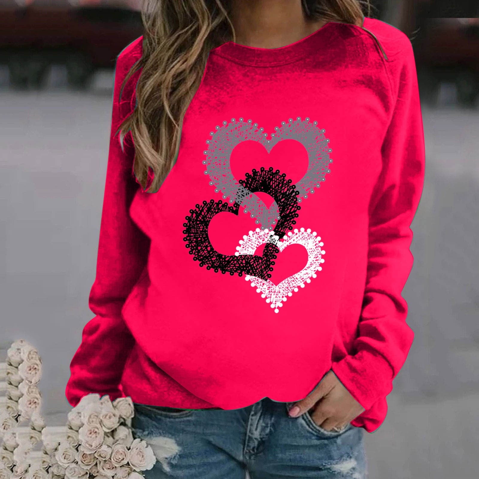 BEFOKA Valentine'S Day Crew Neck Sweatshirts Love Heart Printed Womens ...