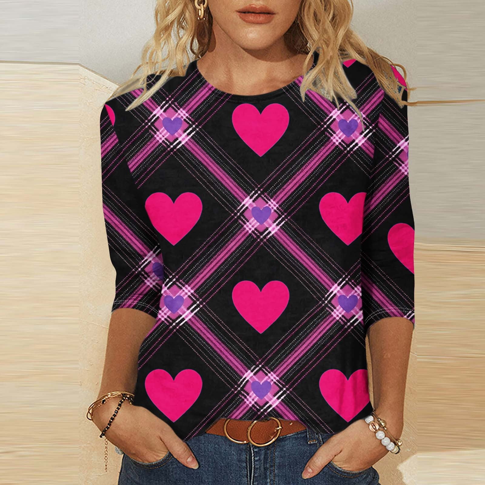 BEFOKA Valentine'S Day Shirts For Women Crewneck Sweatshirt 3/4 Long ...