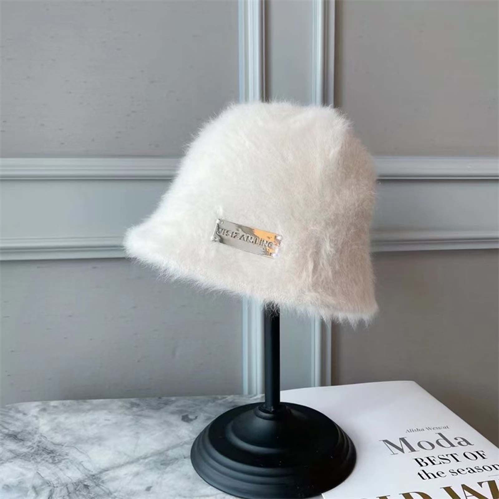 BEFOKA Winter Fuzzy Bucket Hat for Women Men Bucket Cap Warm Fisherman ...