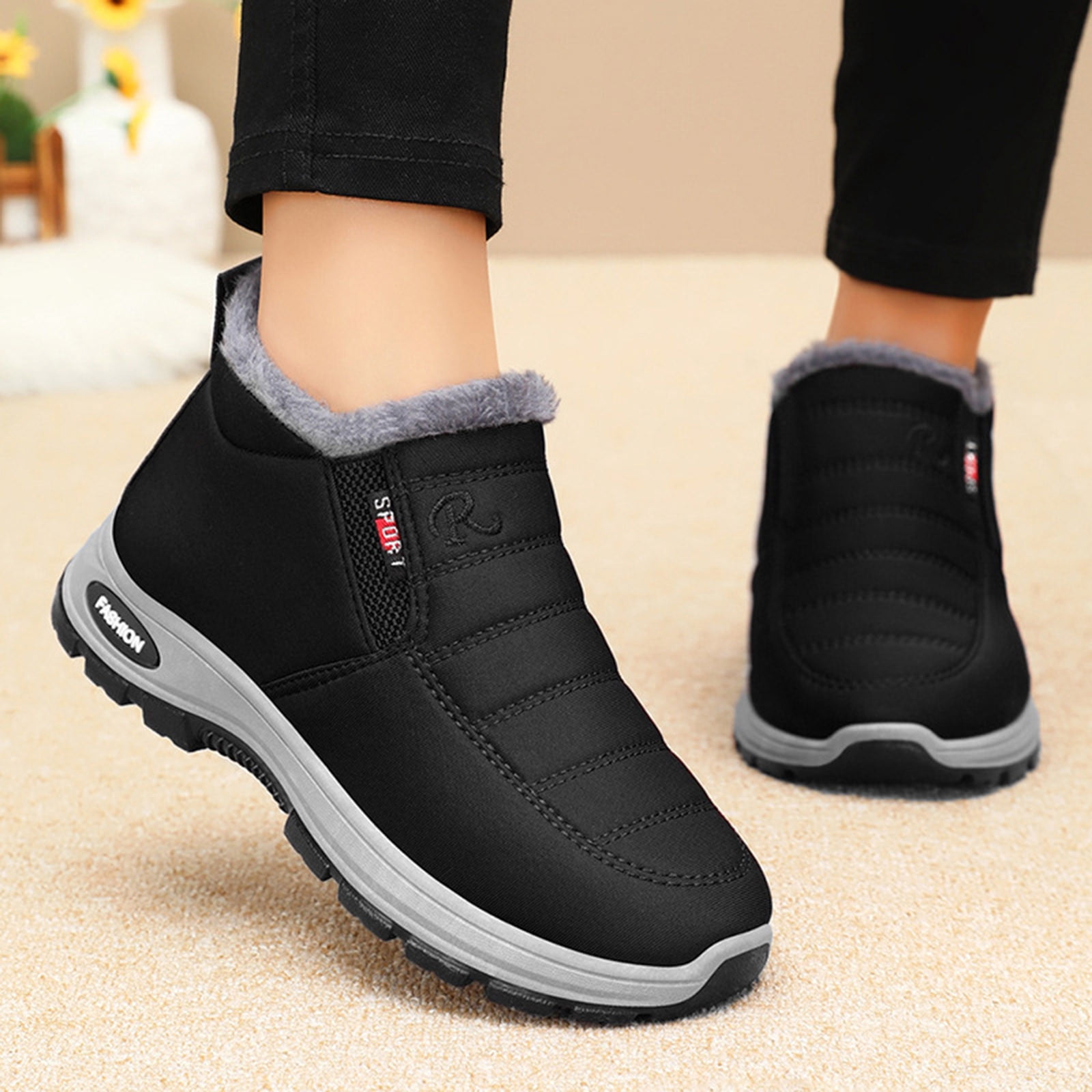 BEFOKA Women's Slippers Cozy Boot,Warm Lined Lace-Up Cozy ,Foam,Indoor ...