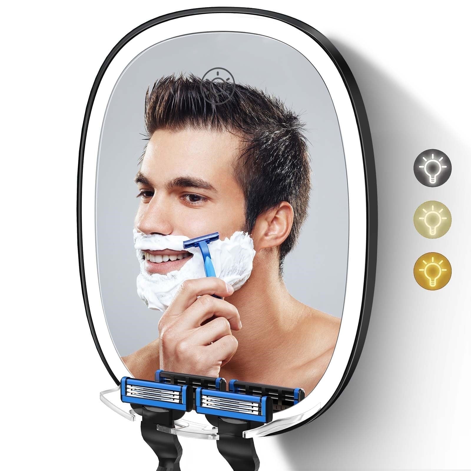 BEFUNZL LED Shaving Mirror with Razor Holder, Shower Mirror Anti-fog ...