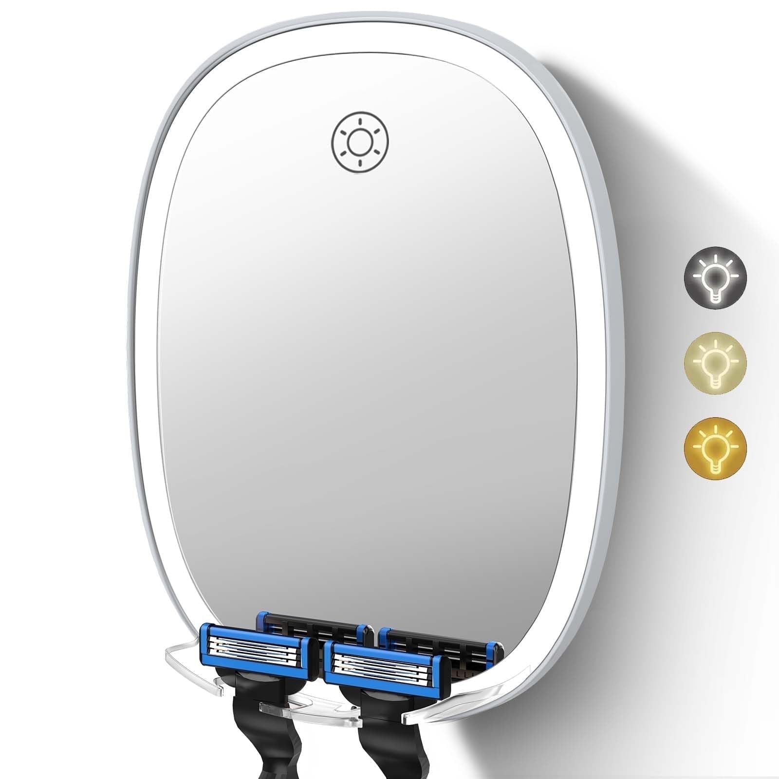 BEFUNZL LED Shaving Mirror with Razor Holder, Shower Mirror Anti-fog ...