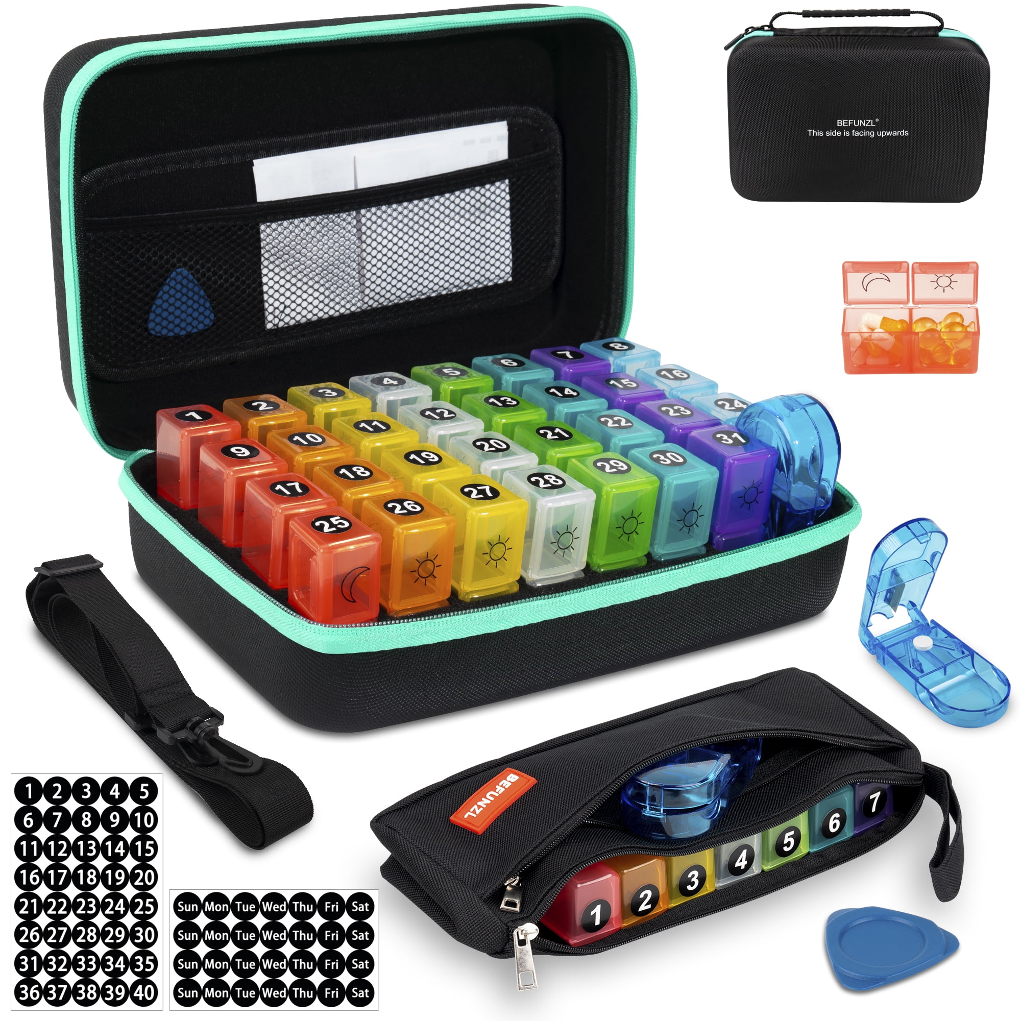 BEFUNZL Monthly Pill Organizer 2 Times a Day, Medicine Organizer Box ...