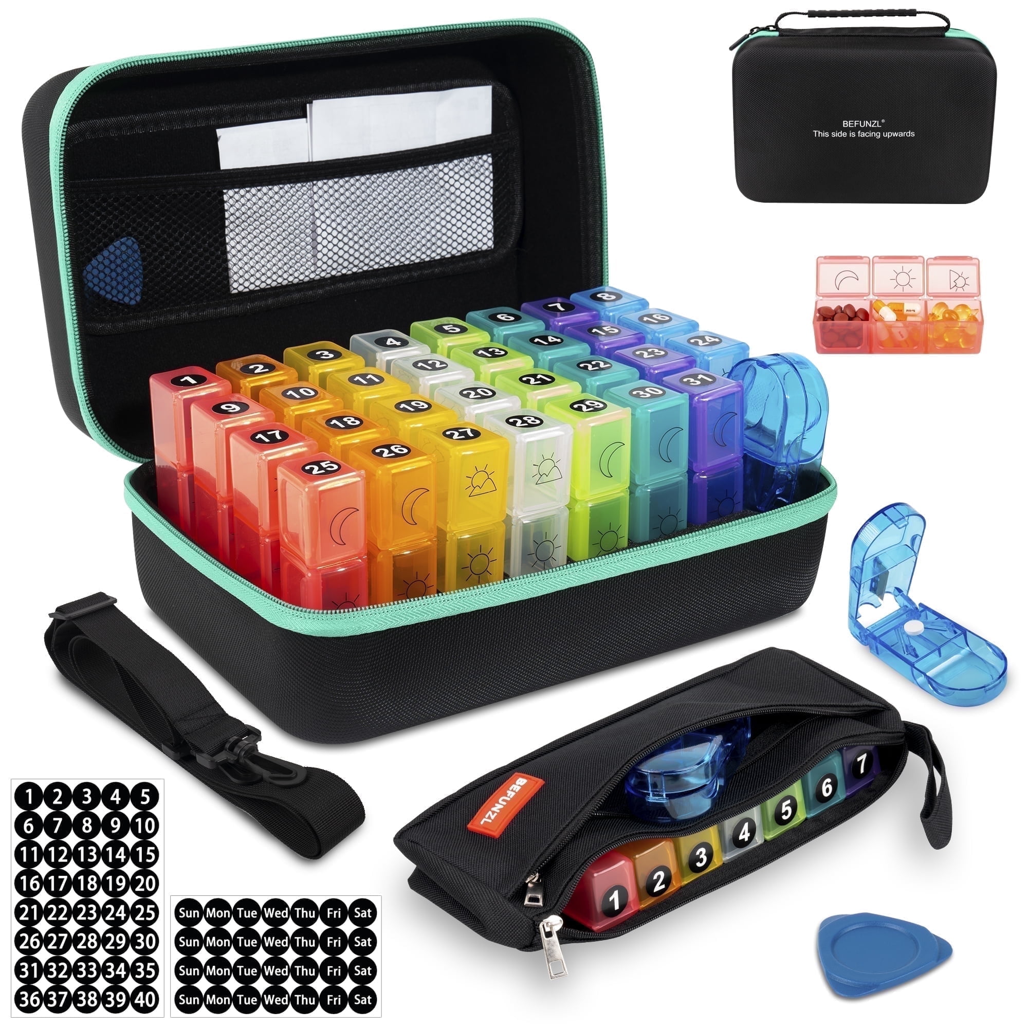 BEFUNZL Monthly Pill Organizer 3 Times a Day, Medicine Organizer Box ...