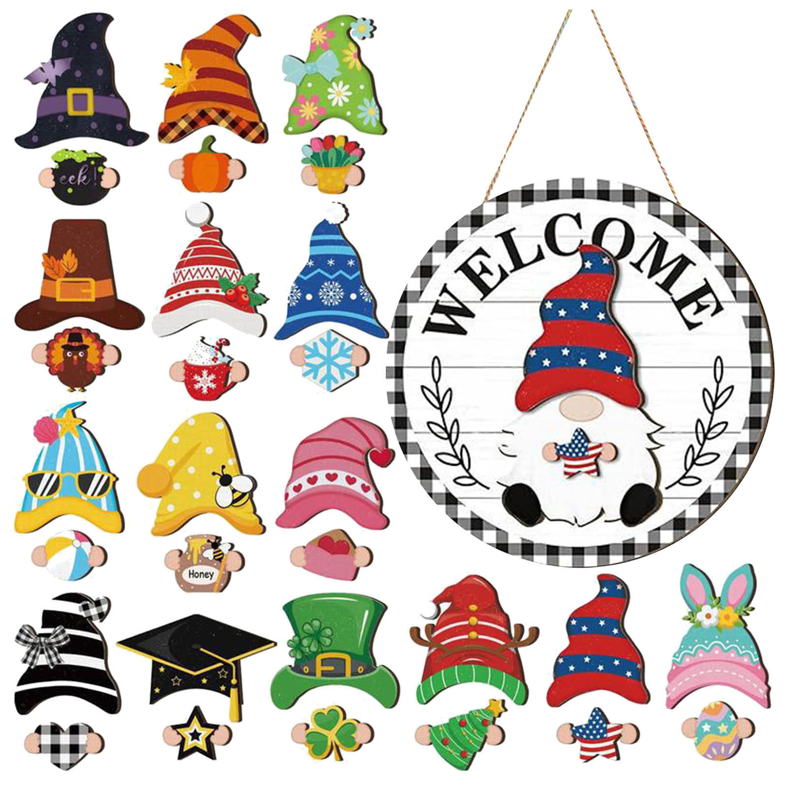 BEGHT Interchangeable ChristmasGnome Welcome Sign withMagnet Pieces and ...