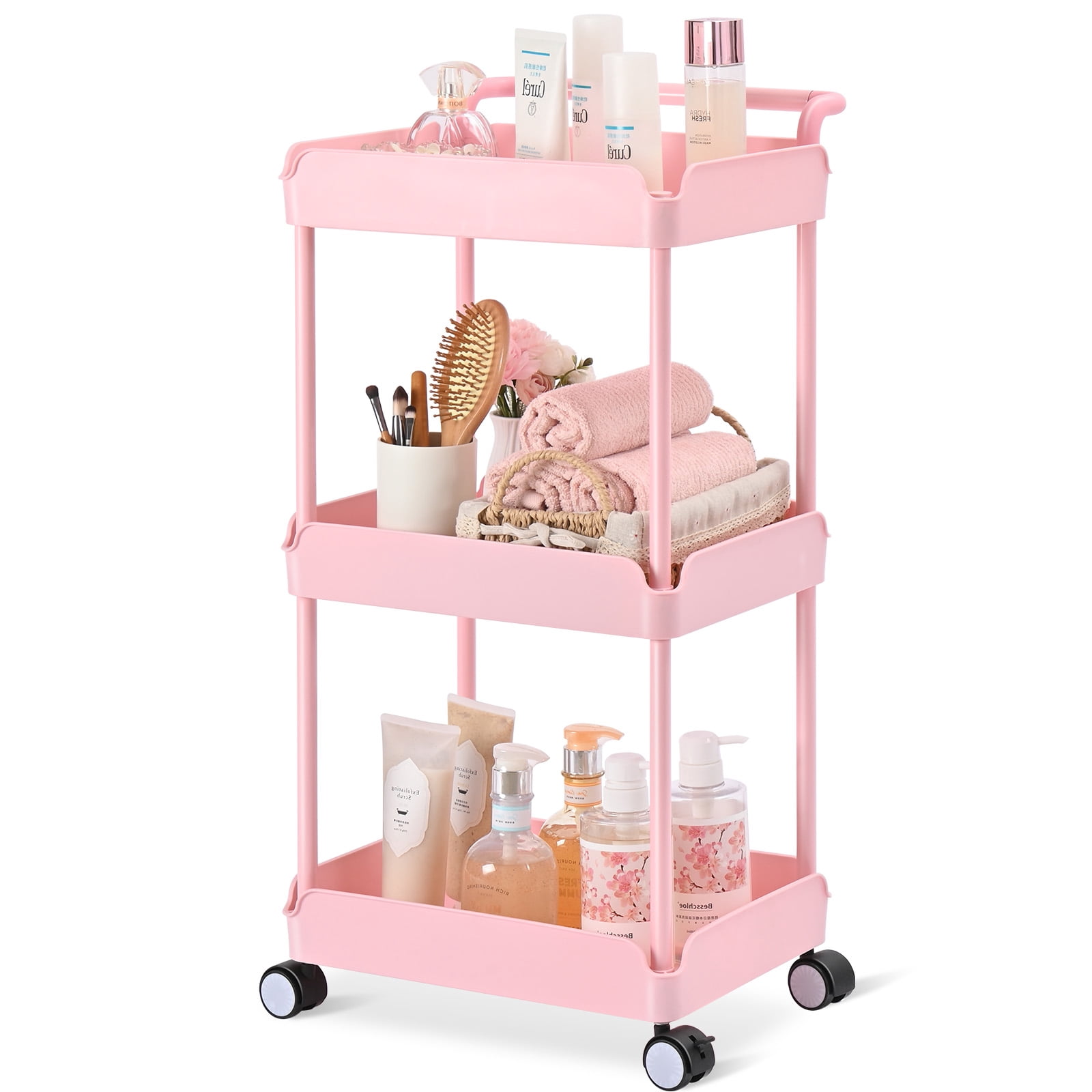 BEHERZT 3 Tiers Utility Cart, Metal Rolling Cart with Wheels,Rolling ...