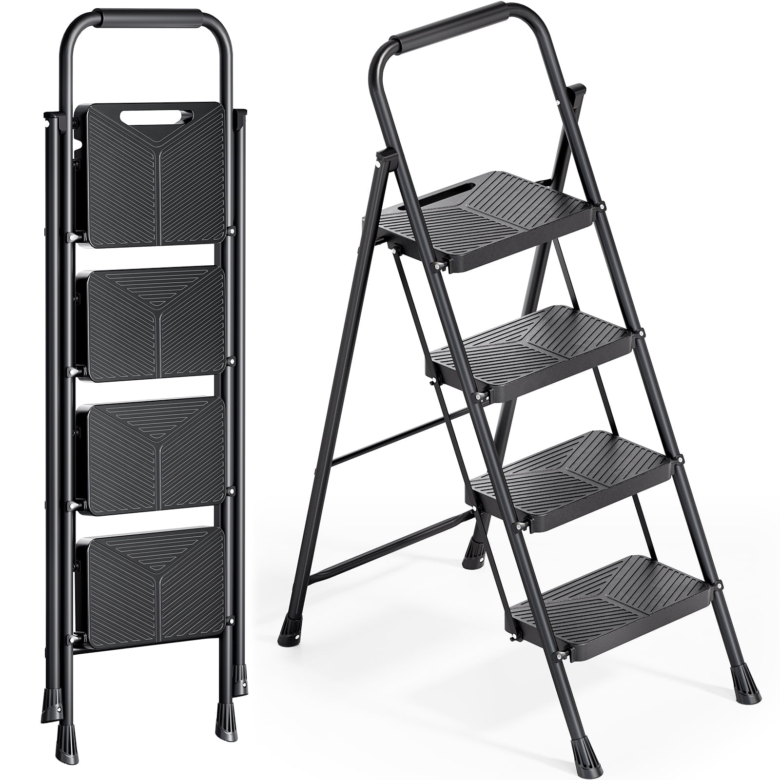 BEHERZT 4 Step Ladder, 500lbs Capacity Step Stool with Wide Pedal for ...