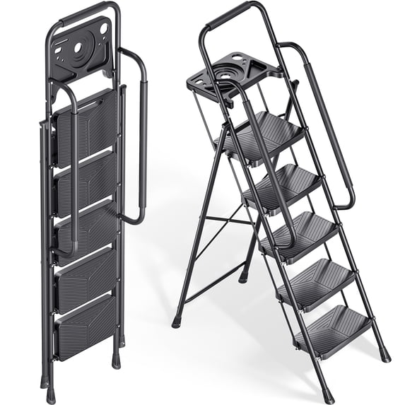 BEHERZT 5 Step Ladder, 500lbs Capacity Step Stool with Wide Pedal for ...