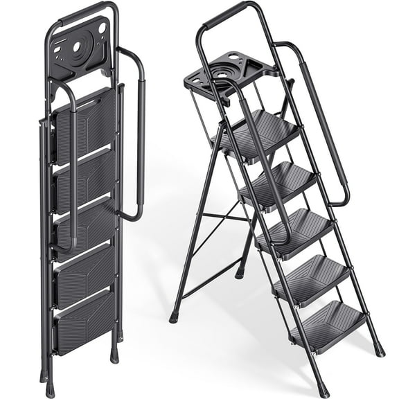2 Step Ladder, Portable Foldable Step Stool with Sturdy Carbon Steel ...