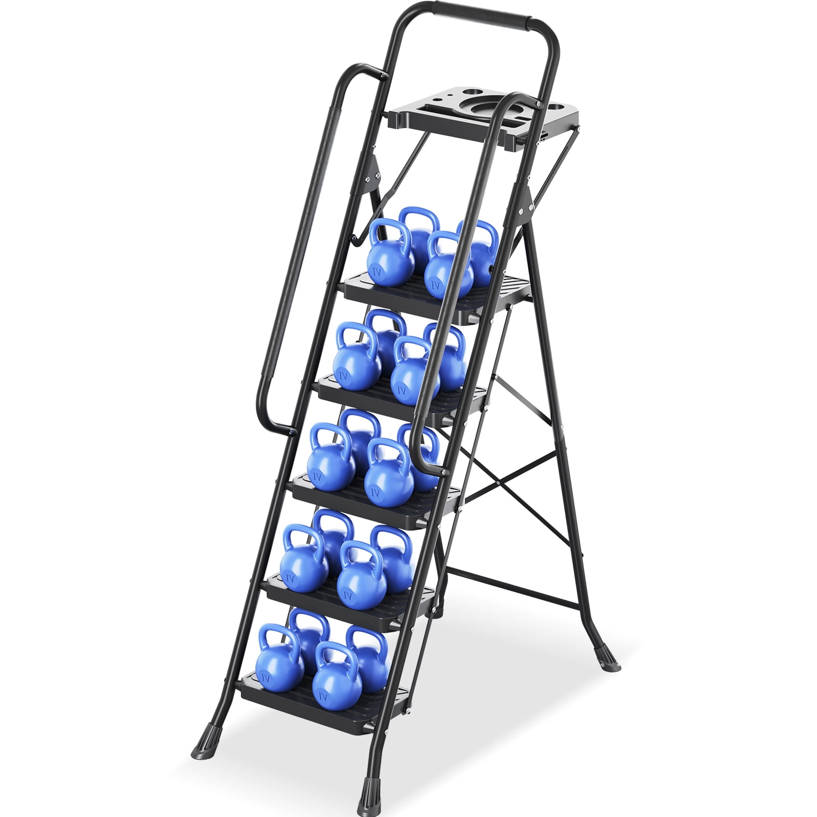 BEHERZT 5 Step Ladder, Sturdy Step Stool with Wide Pedals for Adults ...