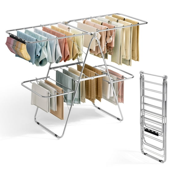 BEHERZT Clothes Drying Rack, Foldable 2-Level Stainless Steel Clothes ...