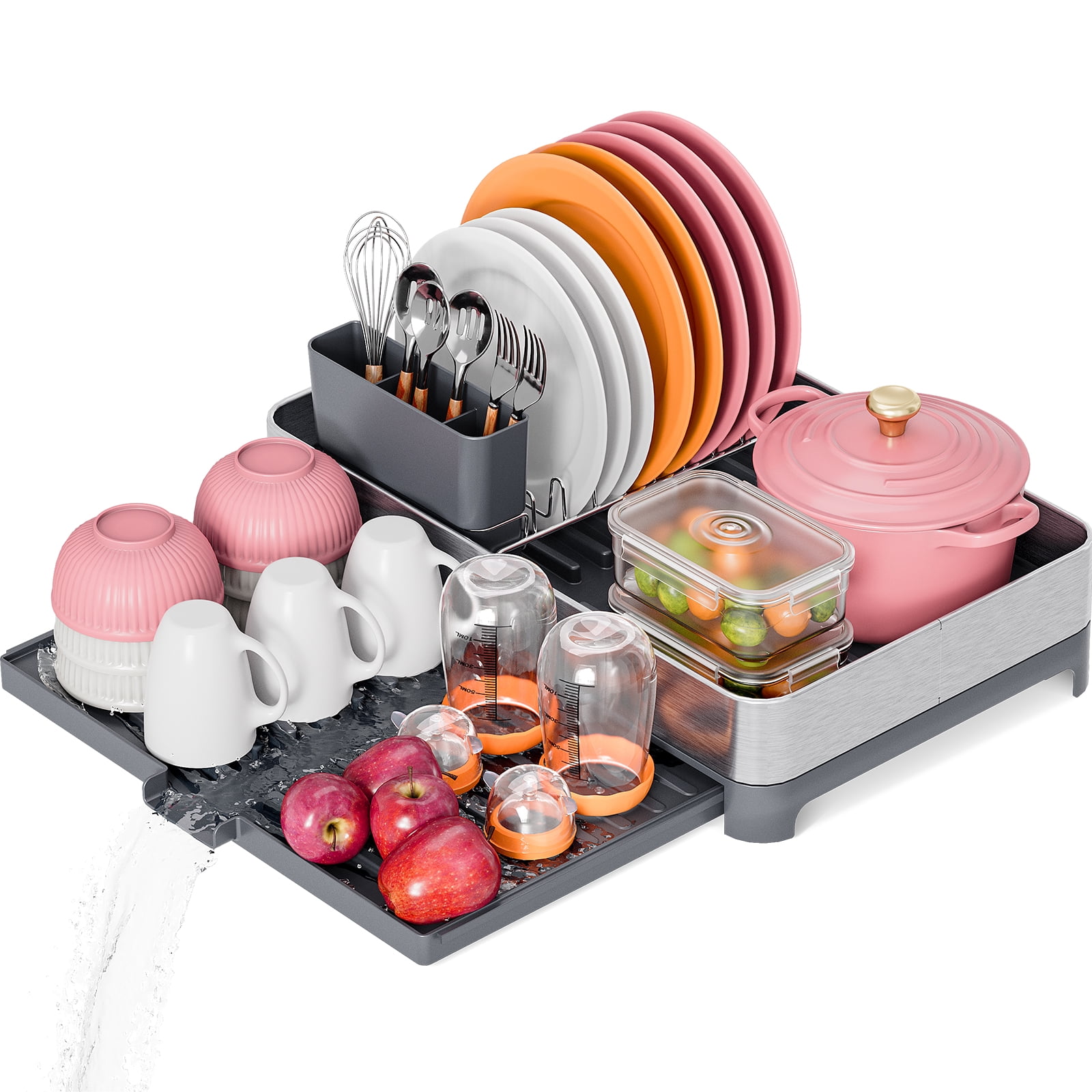 BEHERZT Expandable Dish Rack, Dish Drying Rack for Kitchen Counter, 304 ...