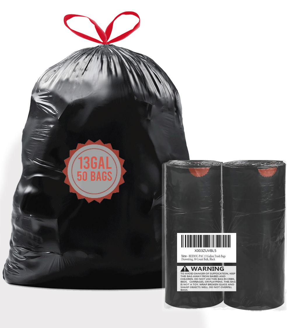 Great Value 13-Gallon Drawstring Tall Kitchen Trash Bags, Unscented, 40 ...
