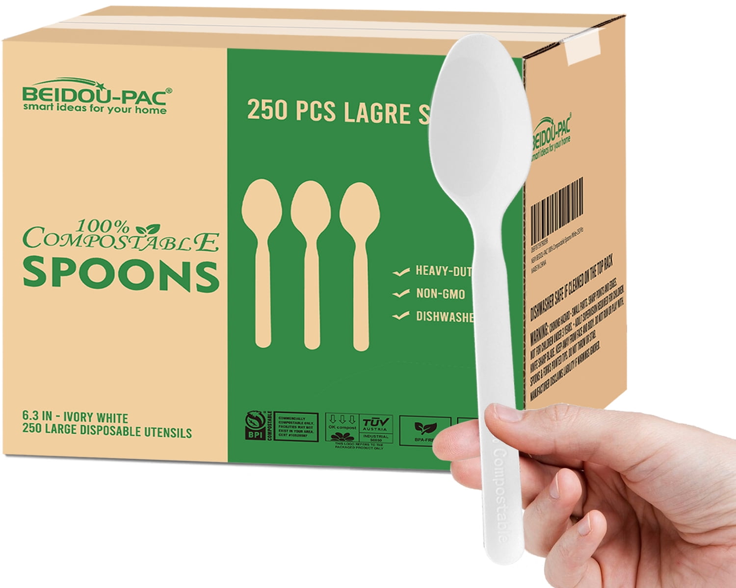 BEIDOU-PAC 250 Count Compostable Disposable Non Plastic Spoons, Large ...