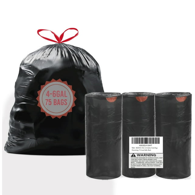 BEIDOU-PAC 4-6 Gallon Trash Bags Drawstring, 75 Count, Black ...