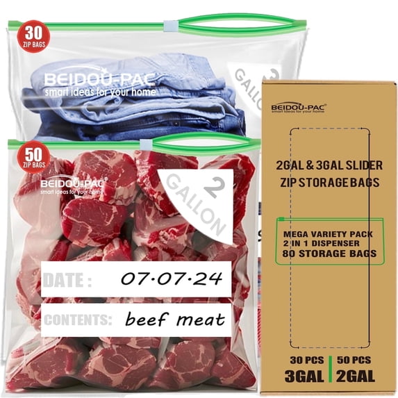 BEIDOU-PAC Large Slider Storage Bags 80 Count Reusable Clear Plastic ...