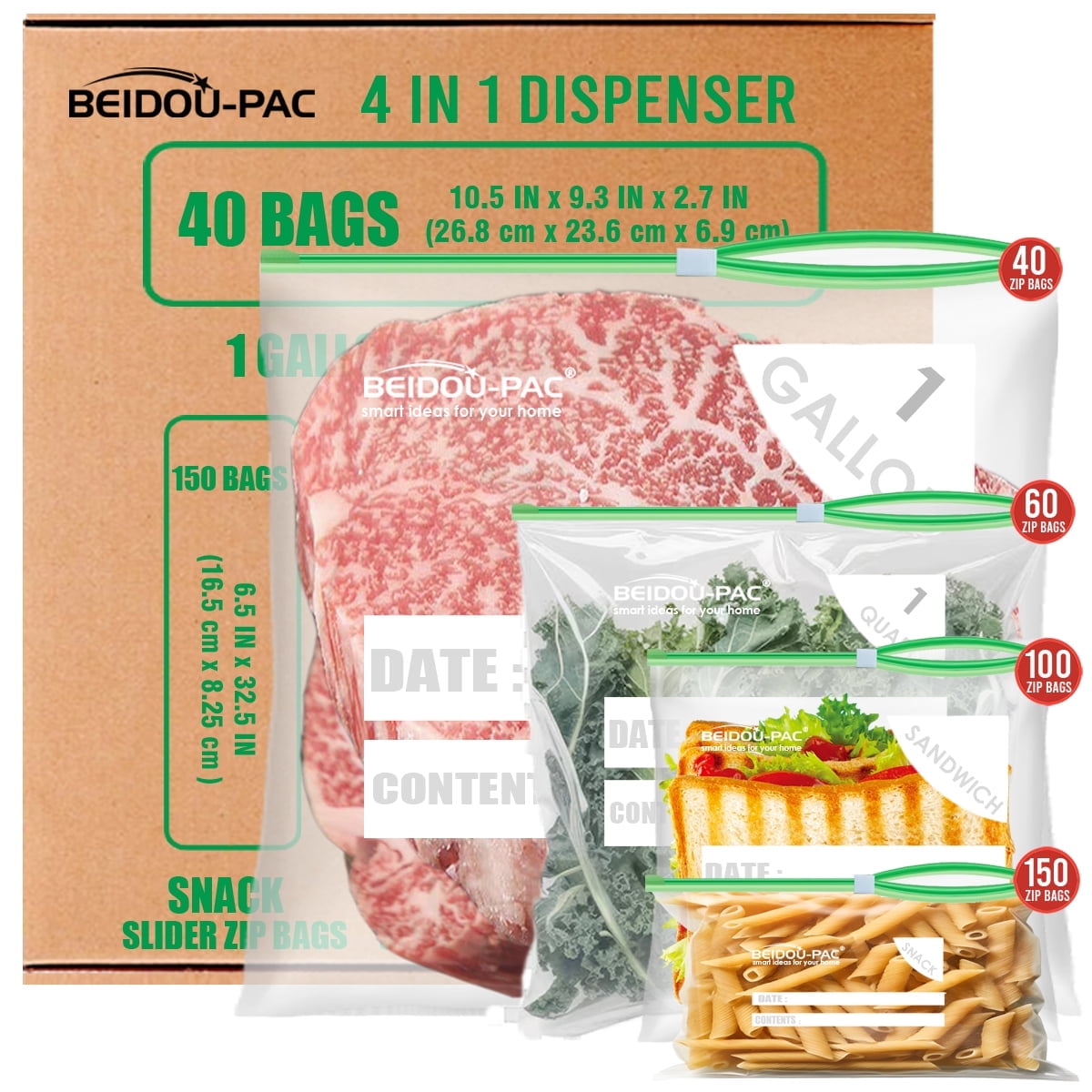 BEIDOU-PAC Combo Slider Storage Bags 350 Count, Resealable Variety Pack ...