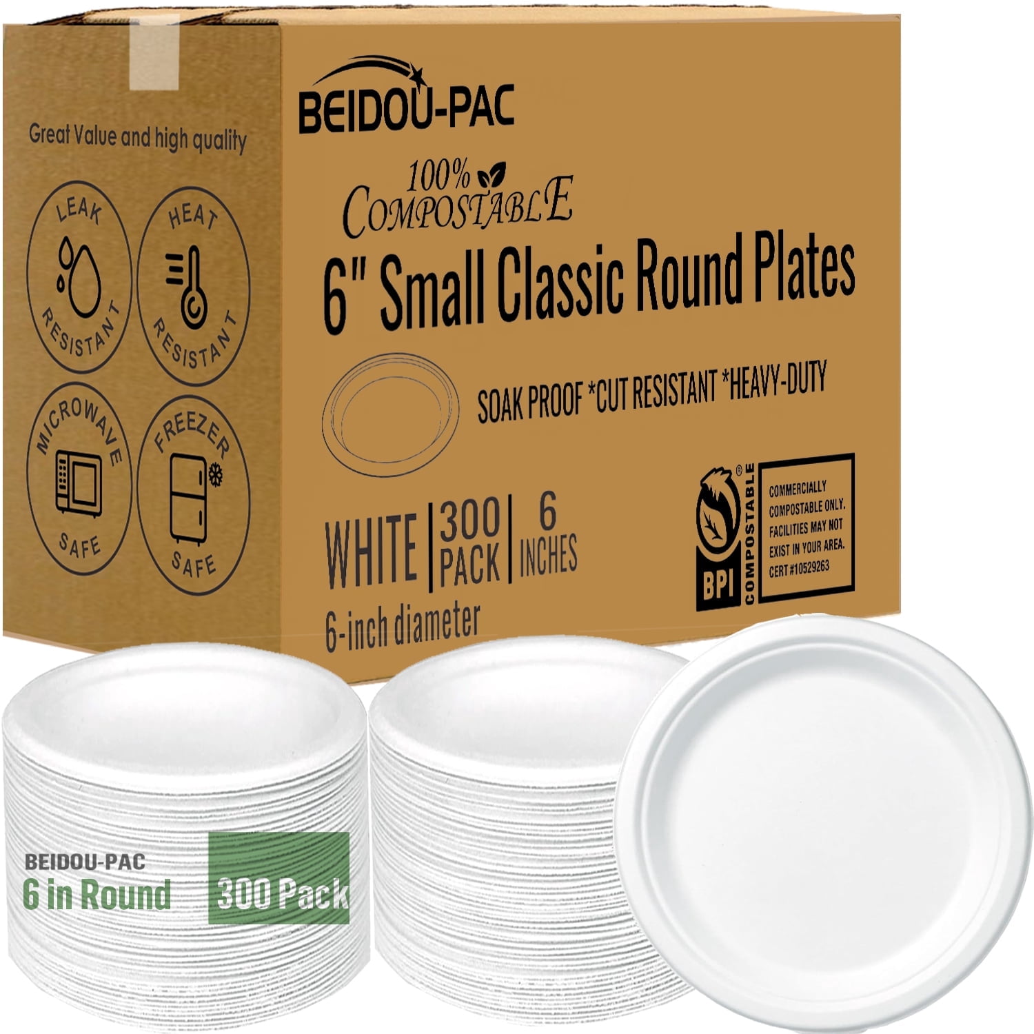 BEIDOU-PAC, Heavy Duty Paper Plates, 6 Inch, 300 Count - Walmart.com