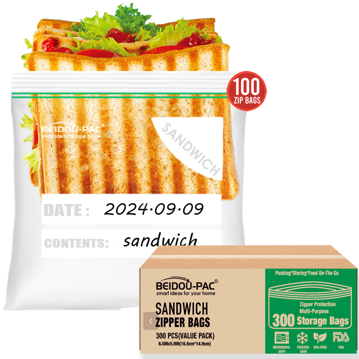 Glad Flex'nseal Zipper Food Storage Sandwich Bags 100 Count (Pack of 3 ...