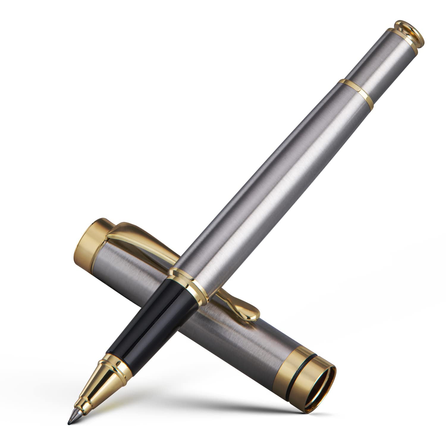 BEILUNER Ballpoint Pens, Stunning Silver Chrome Metal Pen with Golden ...