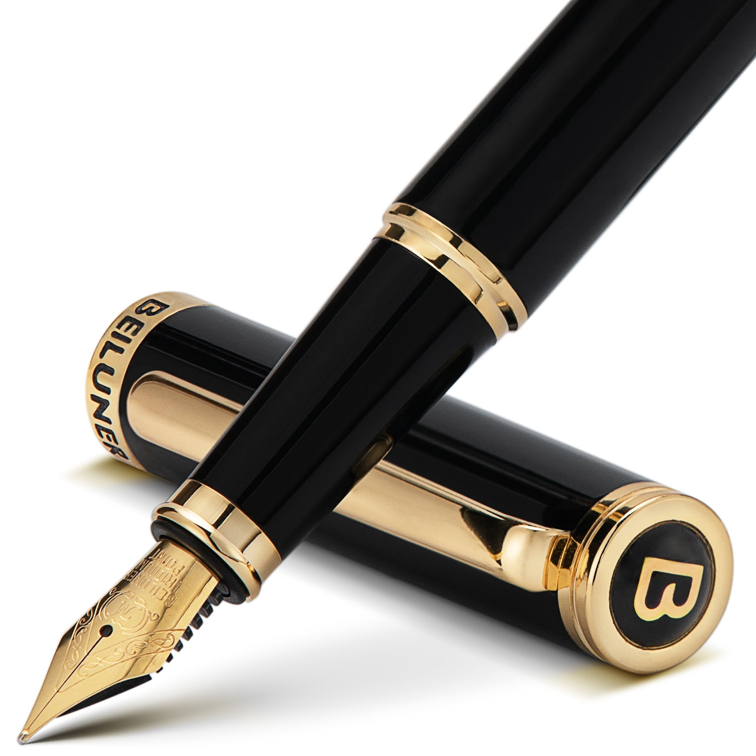 BEILUNER Black Fountain Pen,Stunning Luxury Pen,24K Gilded Nib(Medium ...