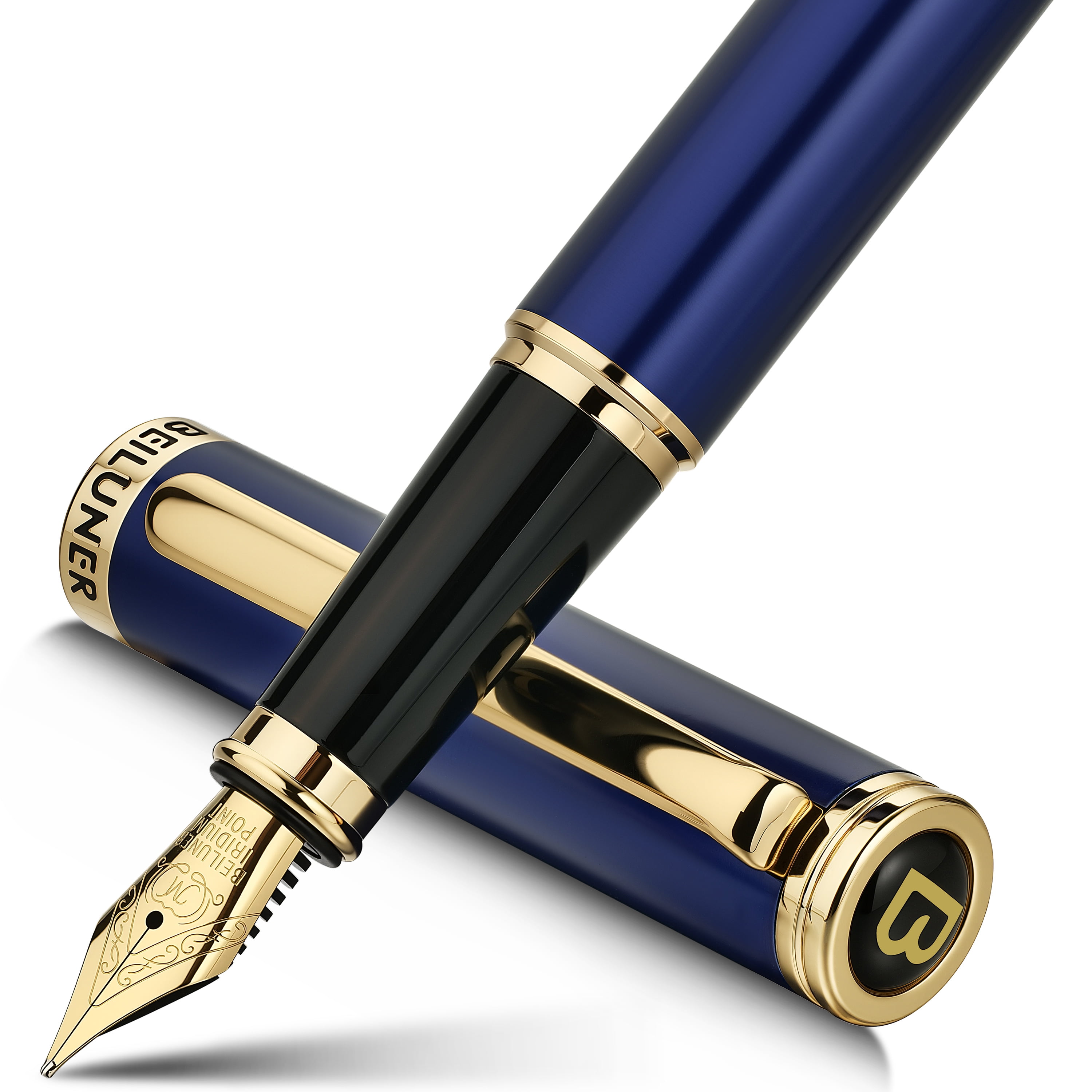 BEILUNER Blue Fountain Pen,Stunning Luxury Pen,24K Gilded Nib(Medium ...
