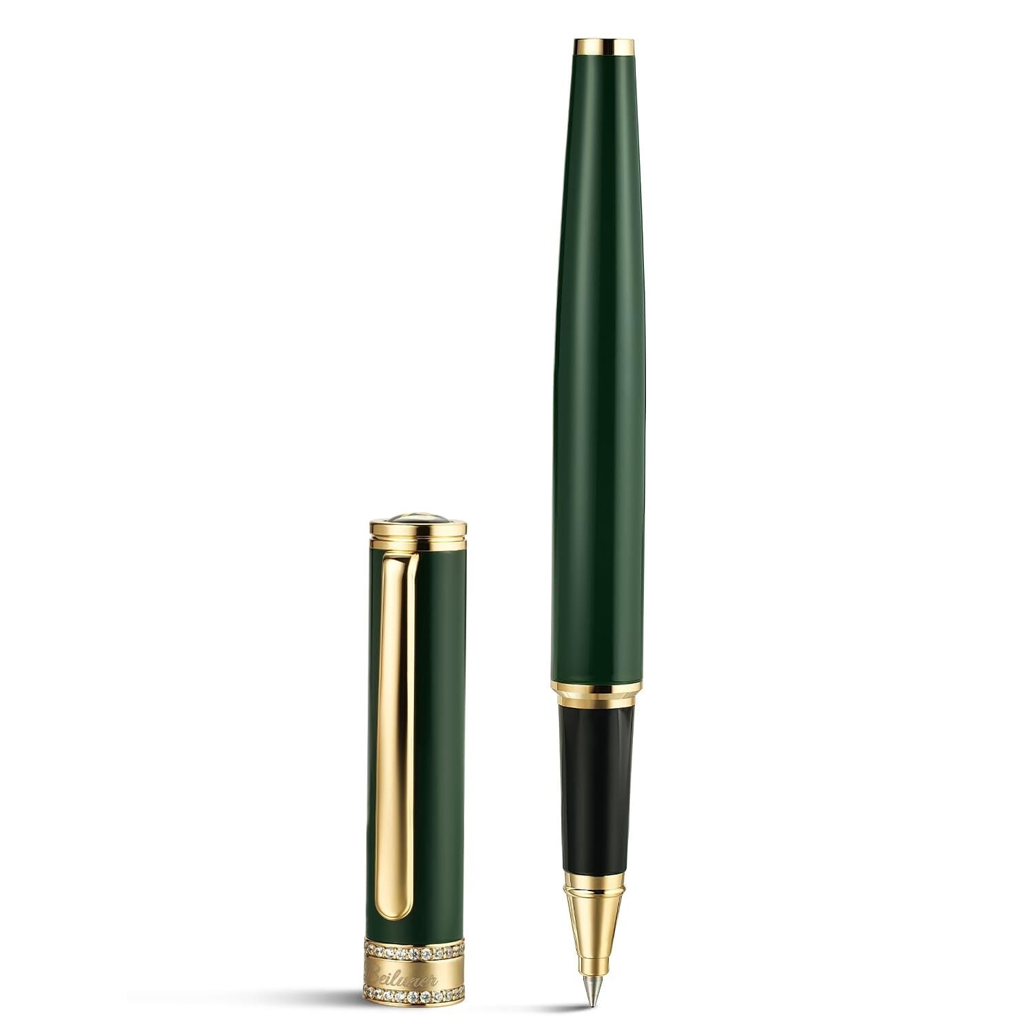 BEILUNER Green Lacquer Rollerball Pen, Diamond-Studded Cap Design, 24K ...